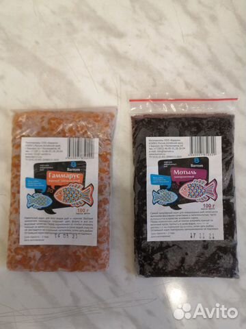 Корм замороженный для рыб, гамарус, мотыль
